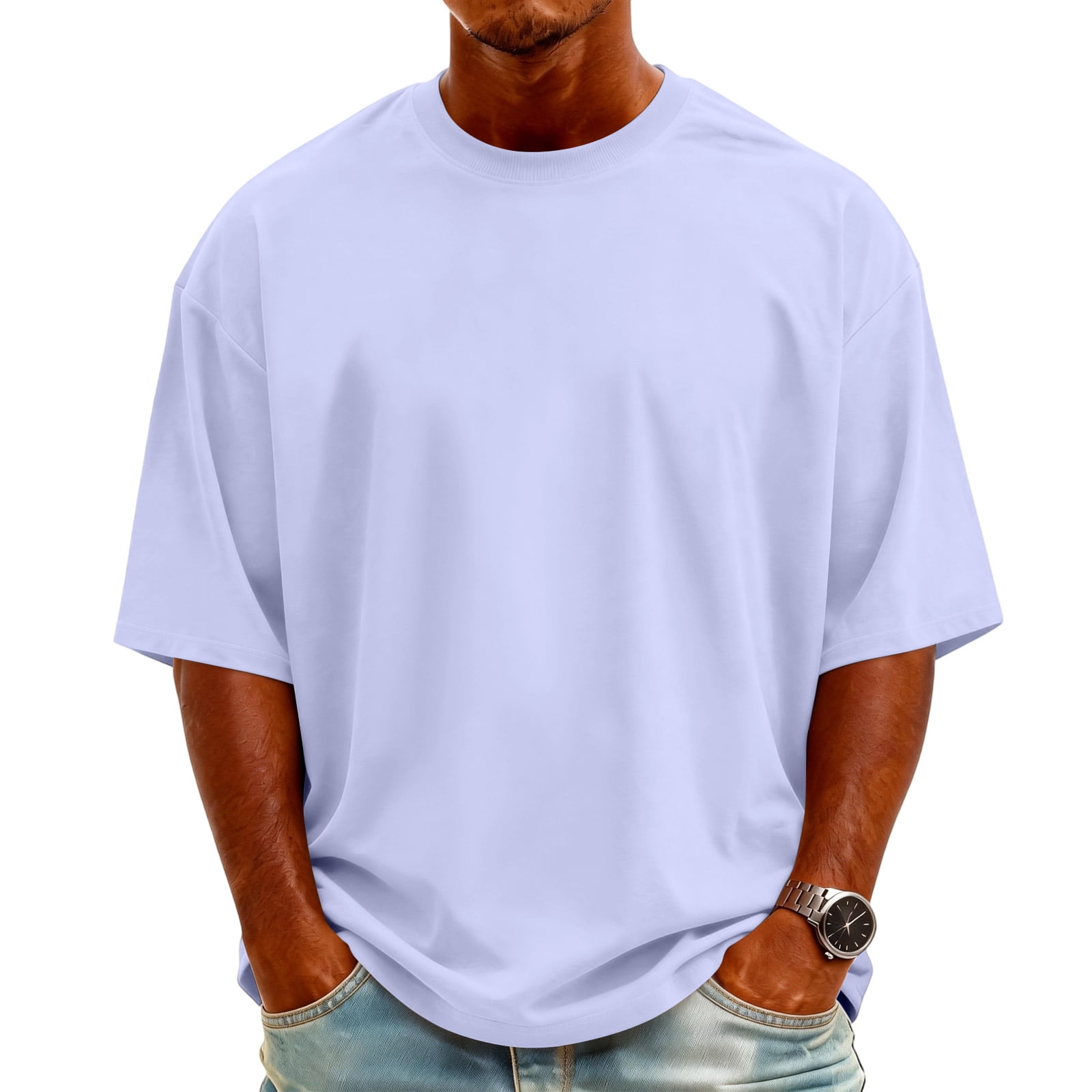 Fabrcox Mens Shirts Purple Loose Lightweight Crew Neck Short Sleeve Men ...