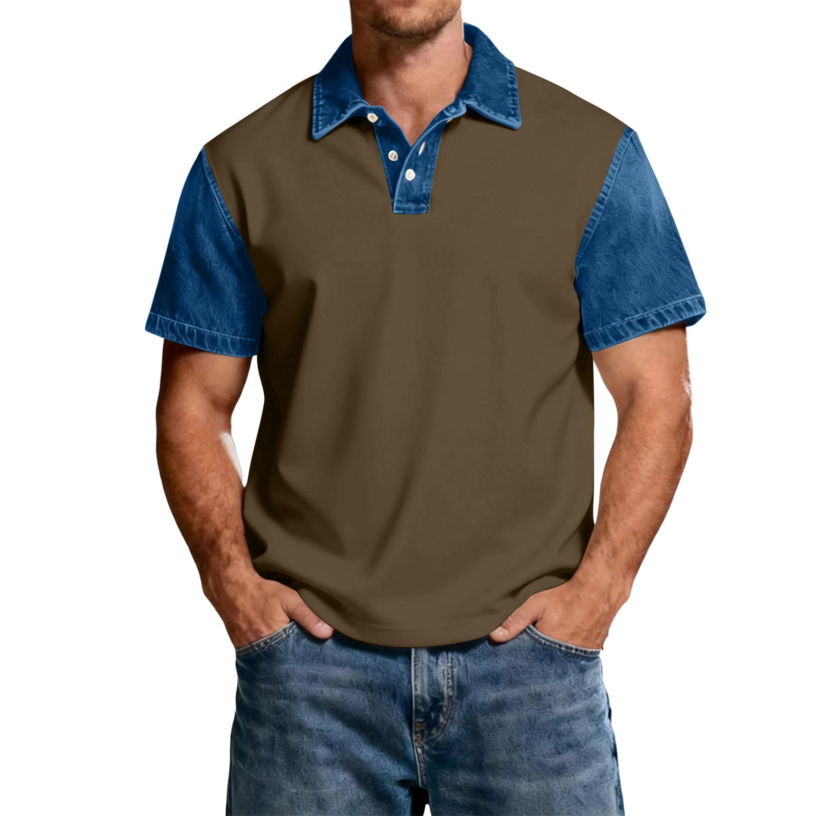 Fabrcox Mens Short Sleeve Polo Shirts Denim Patchwork Golf Shirts for ...