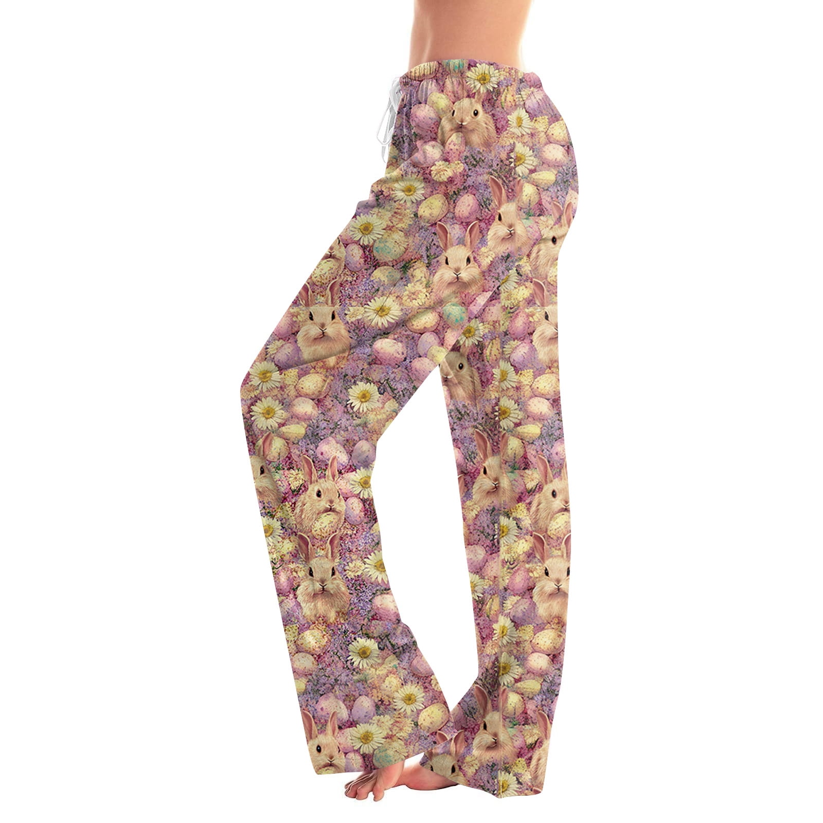 Fabrcox Pajama Pants Women Soft Easter Rabbit Hunt Print Wide Leg Women ...