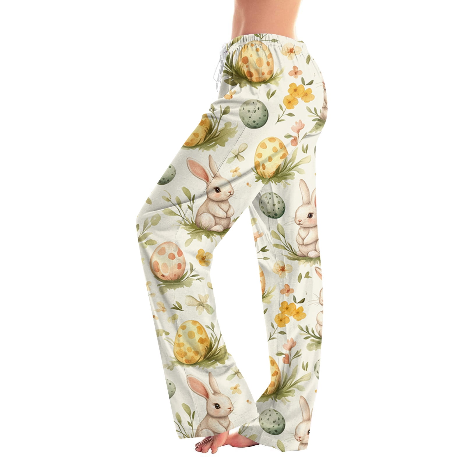 Fabrcox Pajama Pants for Women Easter Rabbit Print Straight Leg Women ...