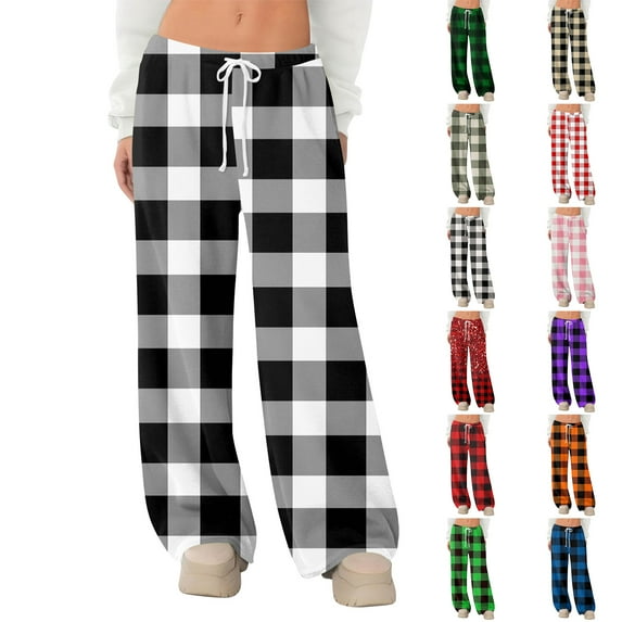 Fabrcox Plaid Flannel Pajamas Bottoms Woman S-3xl Plus Size Wide Leg ...