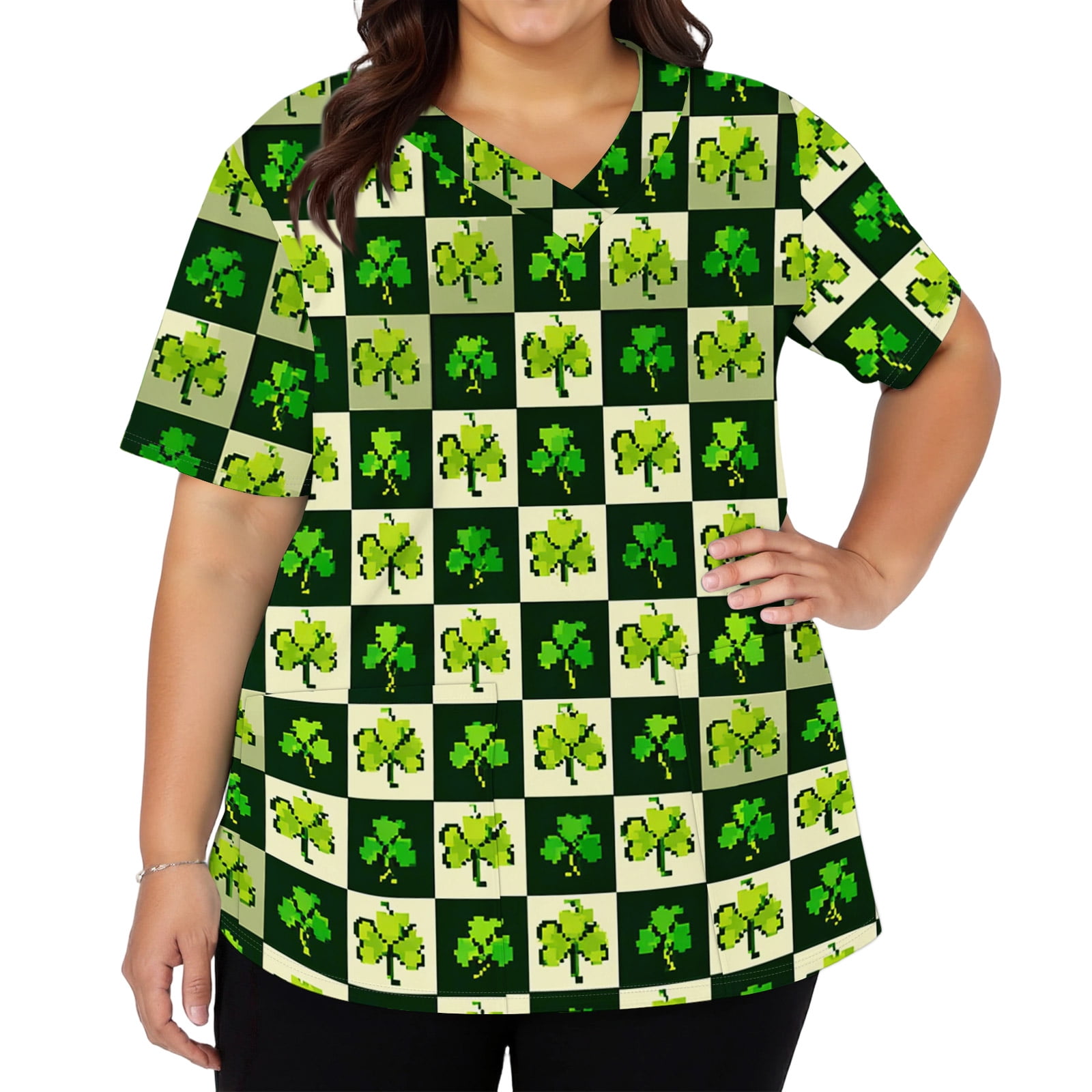 Fabrcox Plaid St. Patrick's Day Scrub Tops Green Nursing Scrubs for ...