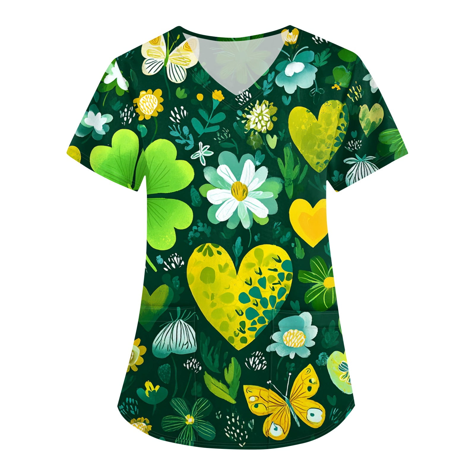 Fabrcox Plus Size Saint Patrick's Day Scrubs Top for Women Green Short ...