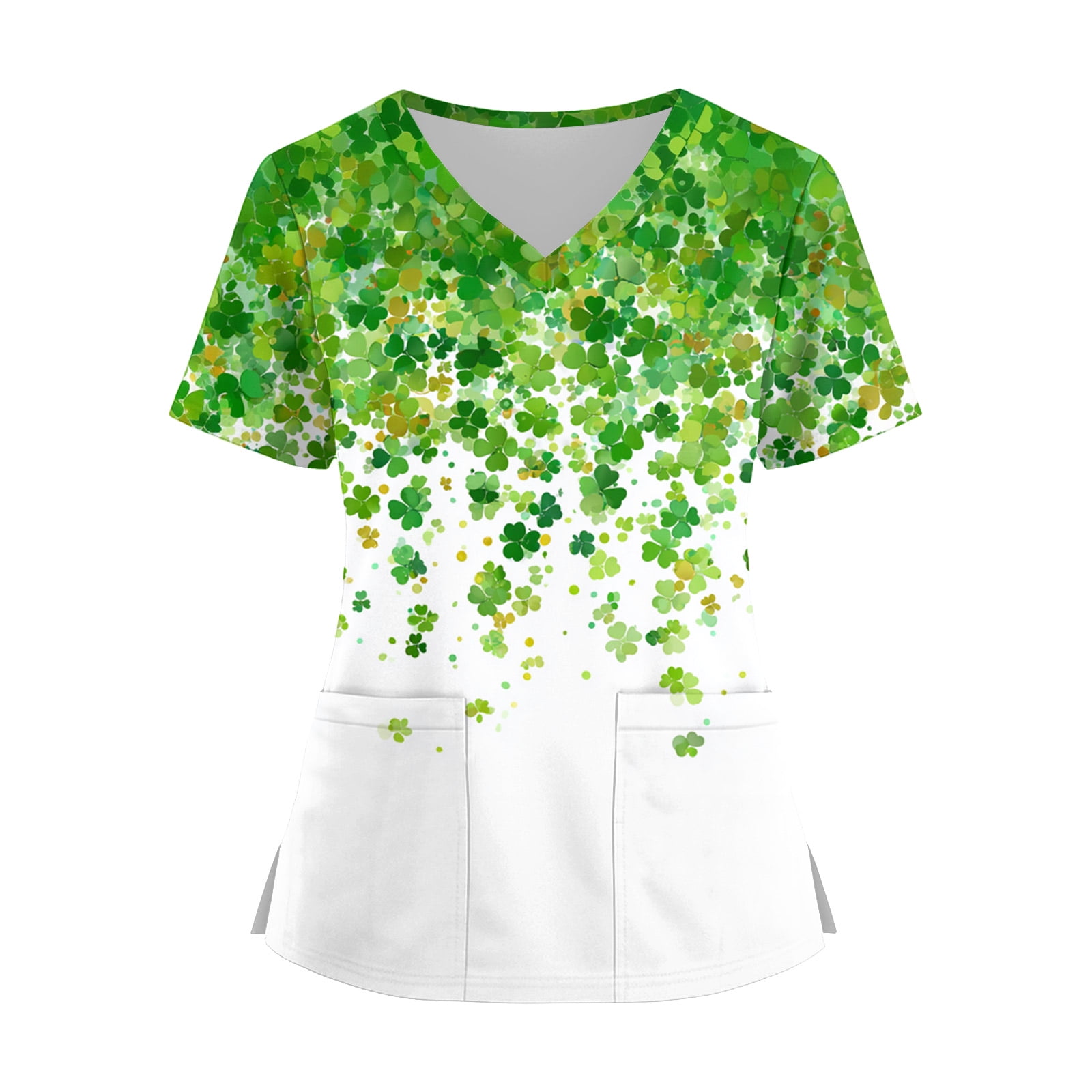 Fabrcox Plus Size Saint Patrick's Day Scrubs for Women Green V Neck ...