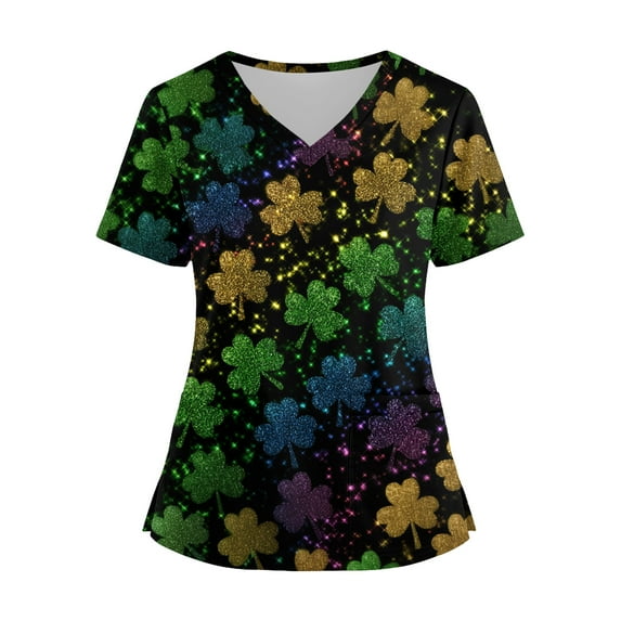 Fabrcox Plus Size St. Patrick's Day Scrub Tops Women Green Short Sleeve ...
