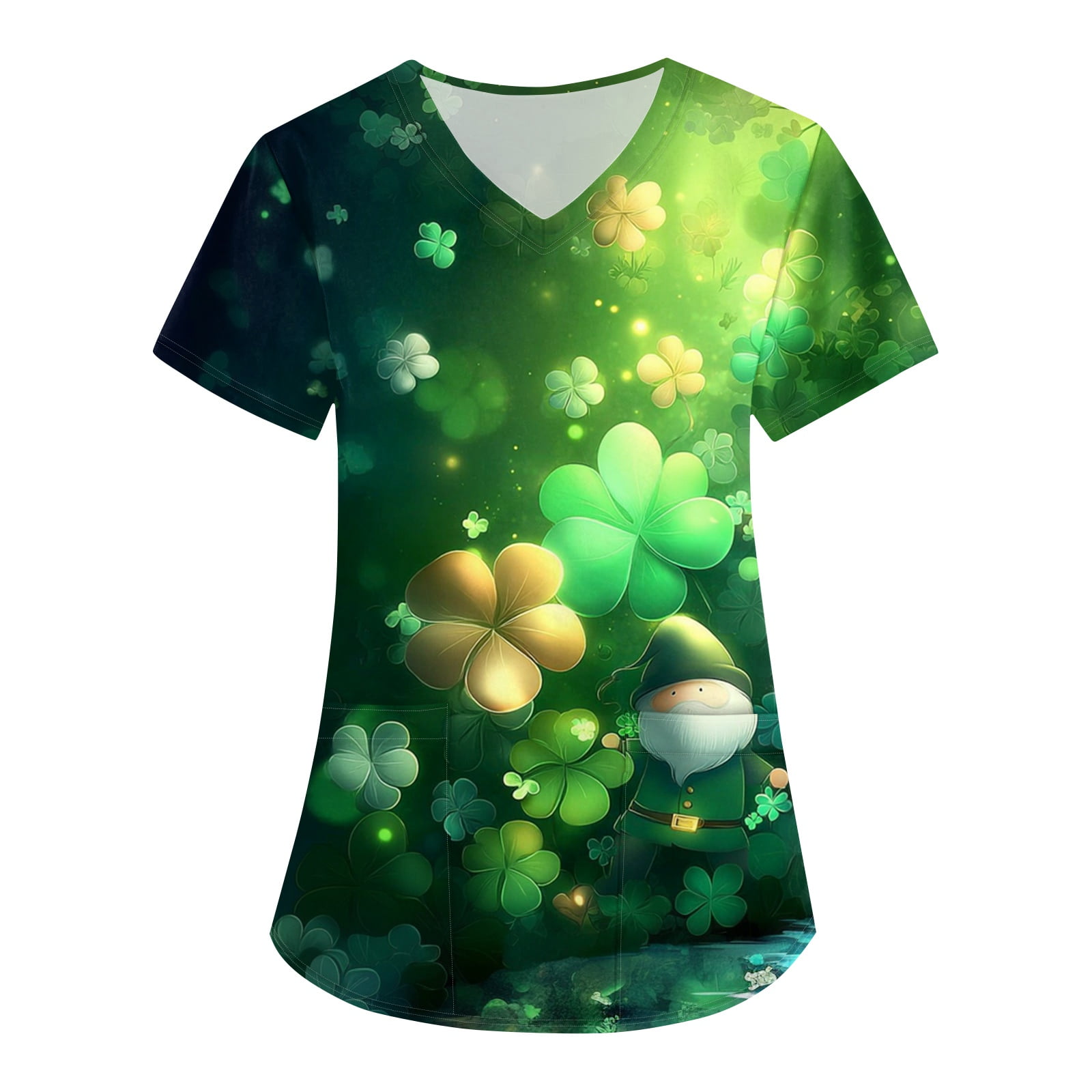 Fabrcox Plus Size St. Patrick's Day Scrub Tops Women Green Short Sleeve ...