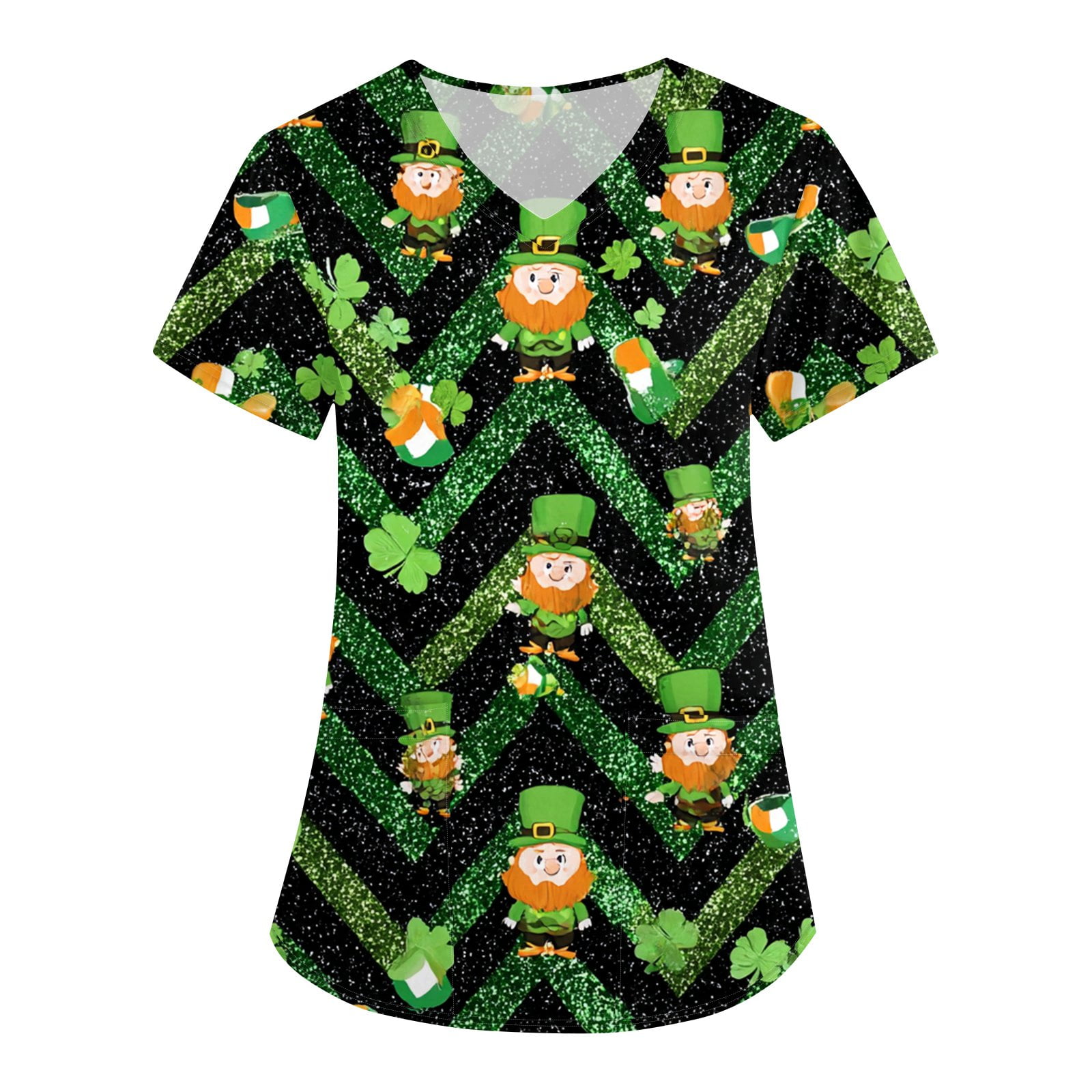 Fabrcox Plus Size St. Patrick's Day Scrub Tops for Women Green Short ...