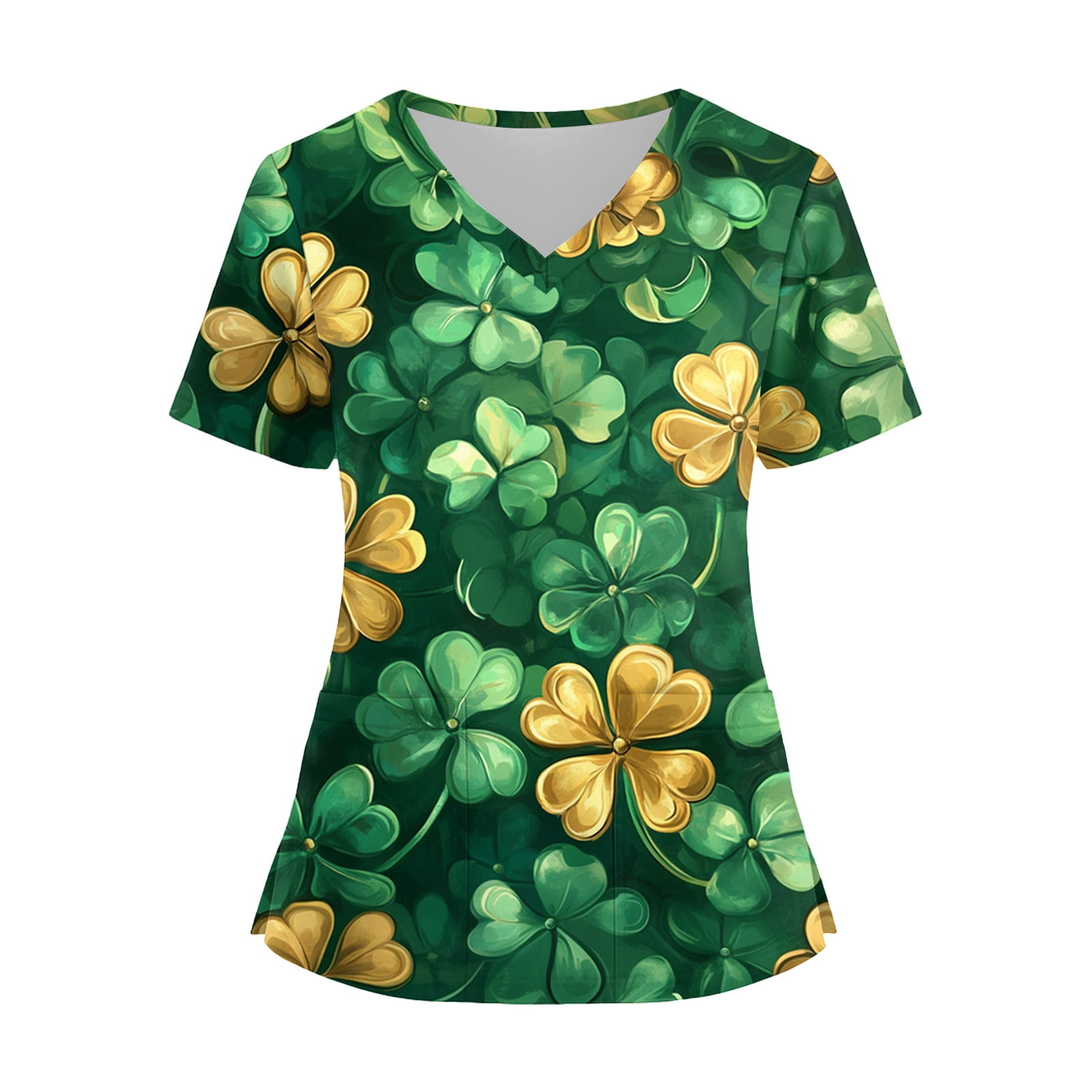 Fabrcox Plus Size St Patricks Day Scrubs Top for Women Green V Neck ...
