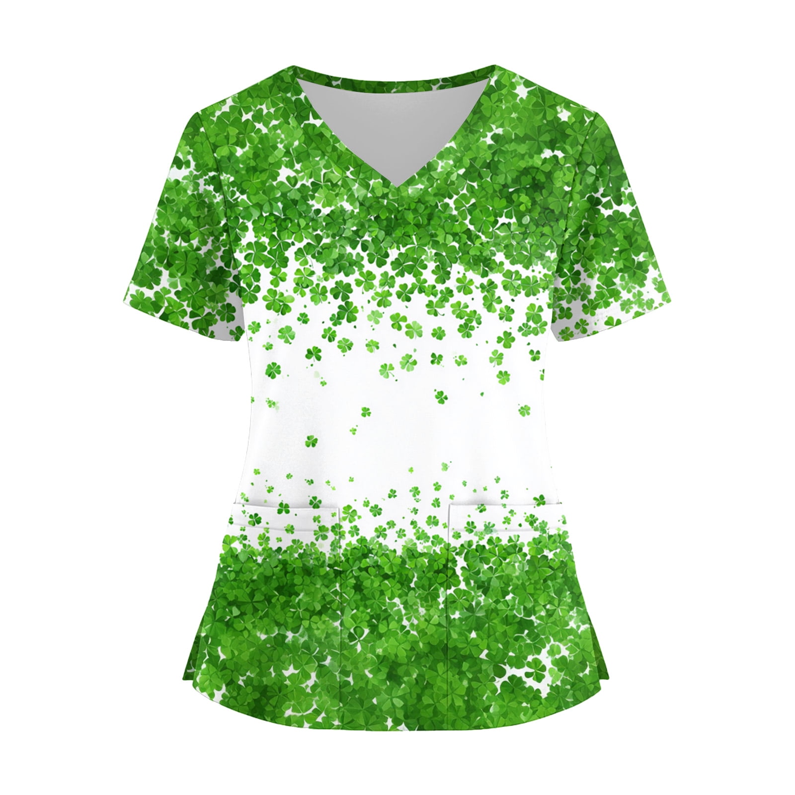 Fabrcox Plus Size St Patricks Day Womens Scrub Tops Green V Neck Short ...