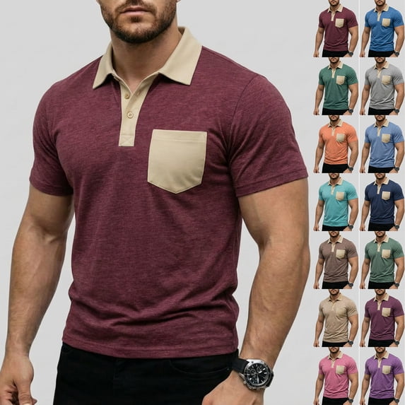 Fabrcox Polo Shirt for Men Short Sleeve Button Collared Men T Shirts ...