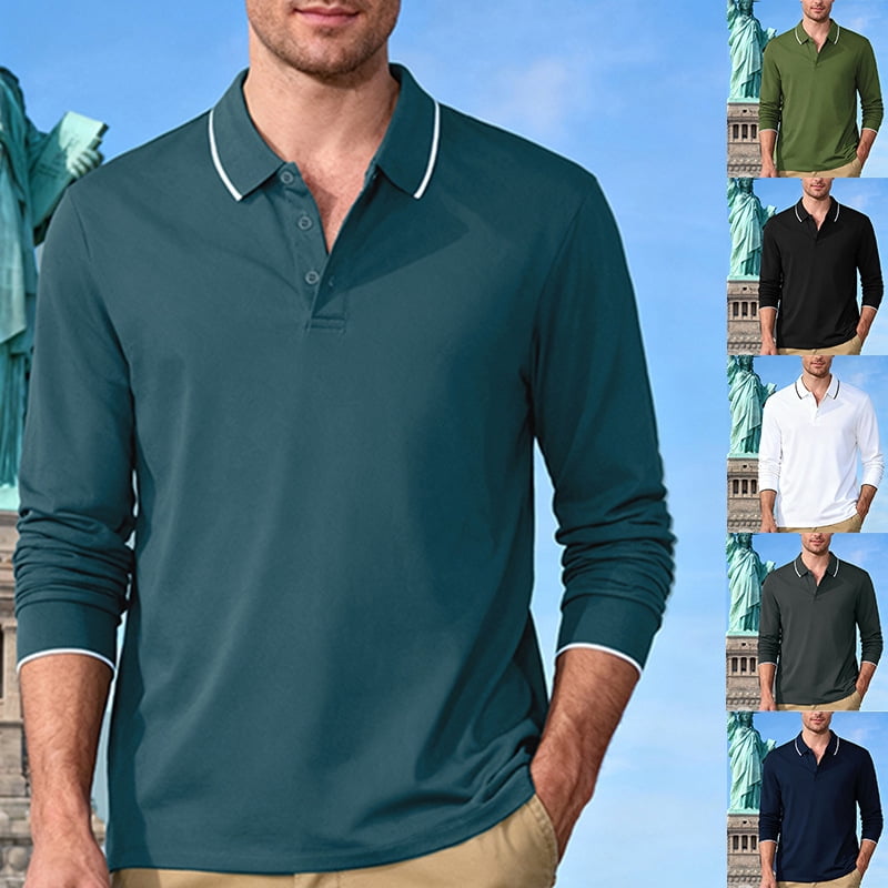 Fabrcox Polo Shirts Men Long Sleeve Button Quick Drying Men's T-Shirts ...