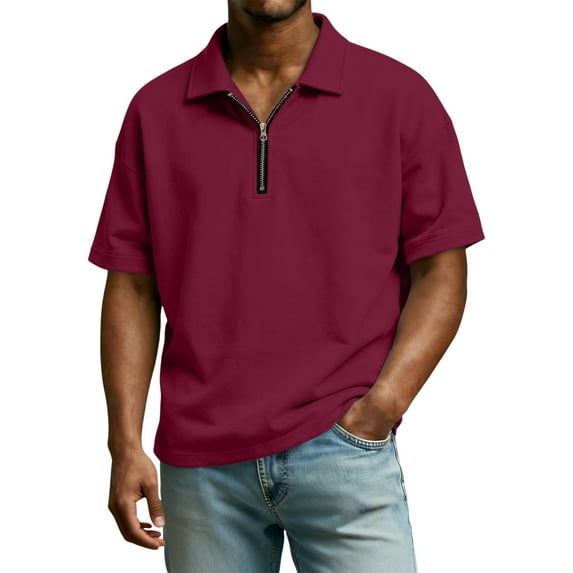 Fabrcox Quarter Zip Pullover for Men Short Sleeve Slim Fit Men T Shirt ...