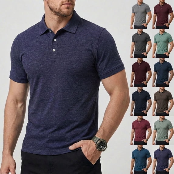 Fabrcox Red Mens Polo Shirts Short Sleeve Button Up Lapel Mens T Shirt ...