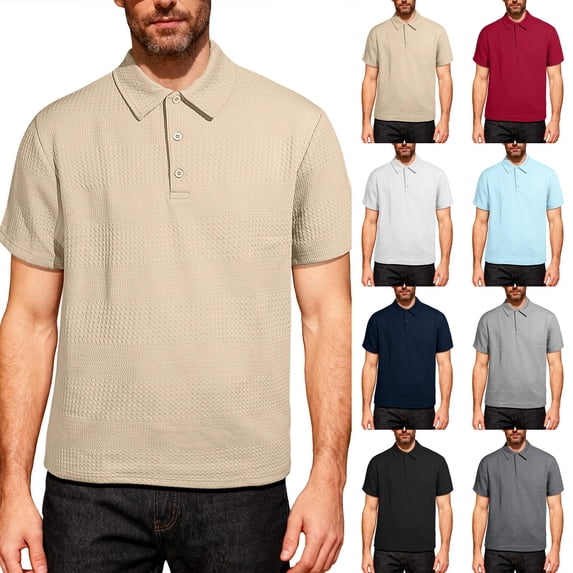 Fabrcox Red Polo Shirts Men Henley Short Sleeve Lapel Mens T Shirt ...