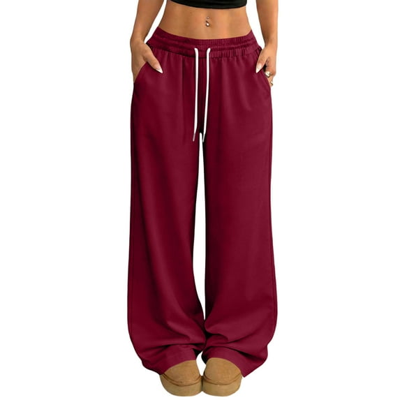 Fabrcox Red Wide Leg Pants Woman Drawstring Baggy Lounge Pants for ...