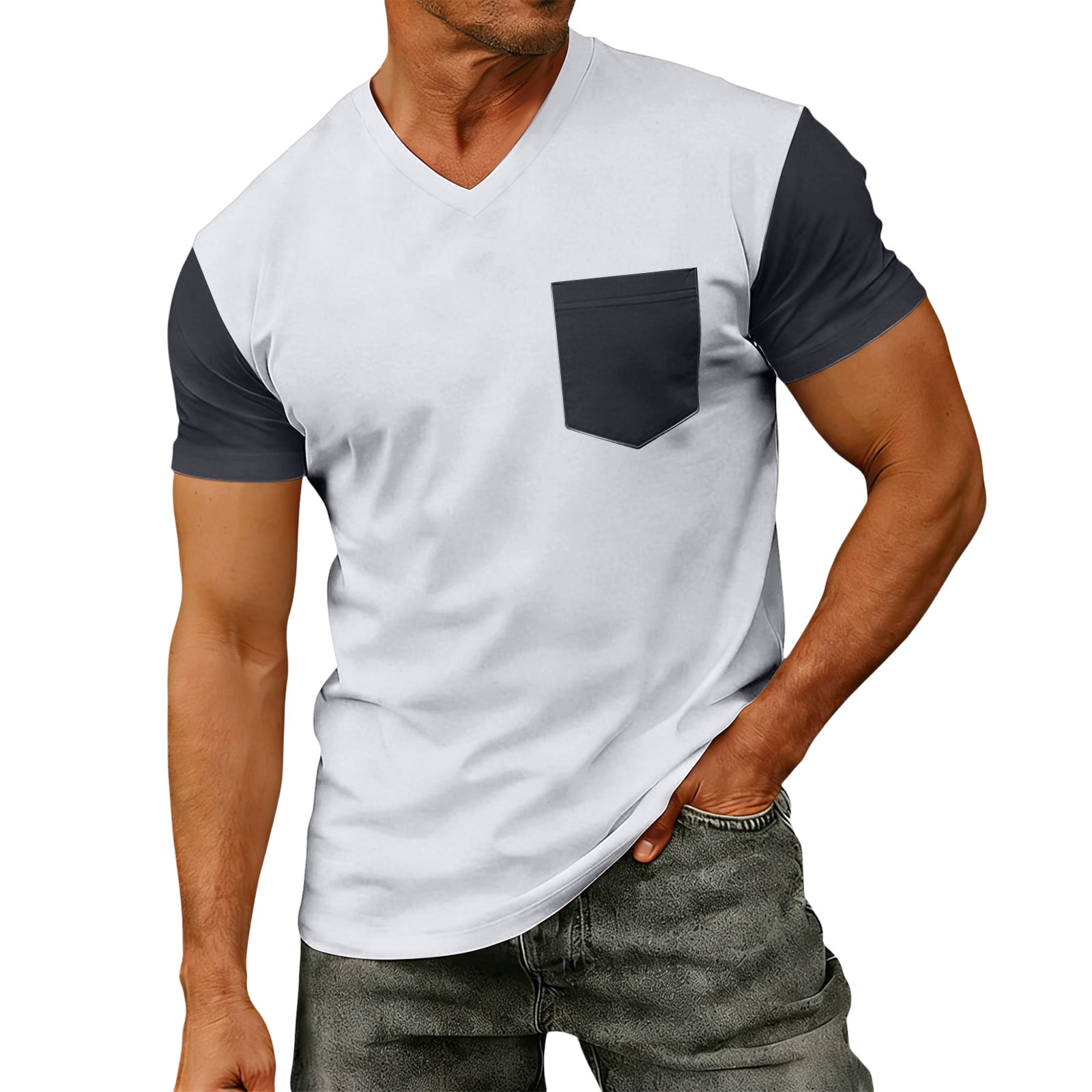 Fabrcox S-4XL Shirts for Men Short Sleeve Big and Tall V Neck Tee ...