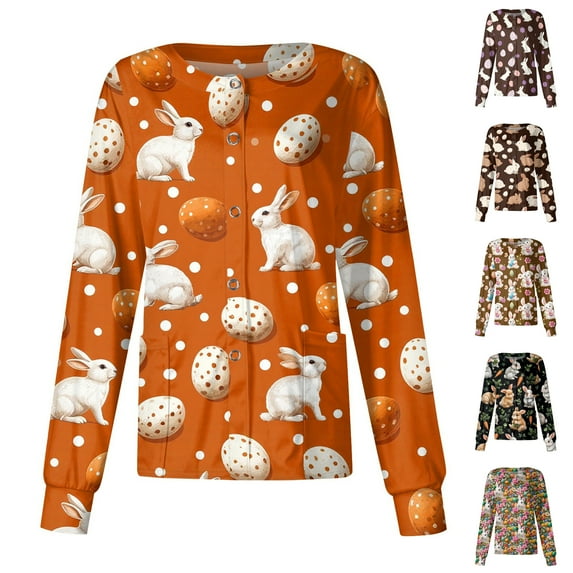 Fabrcox S-5XL Bunny Rabbit Lightweight Scrub Jacket for Women Long ...