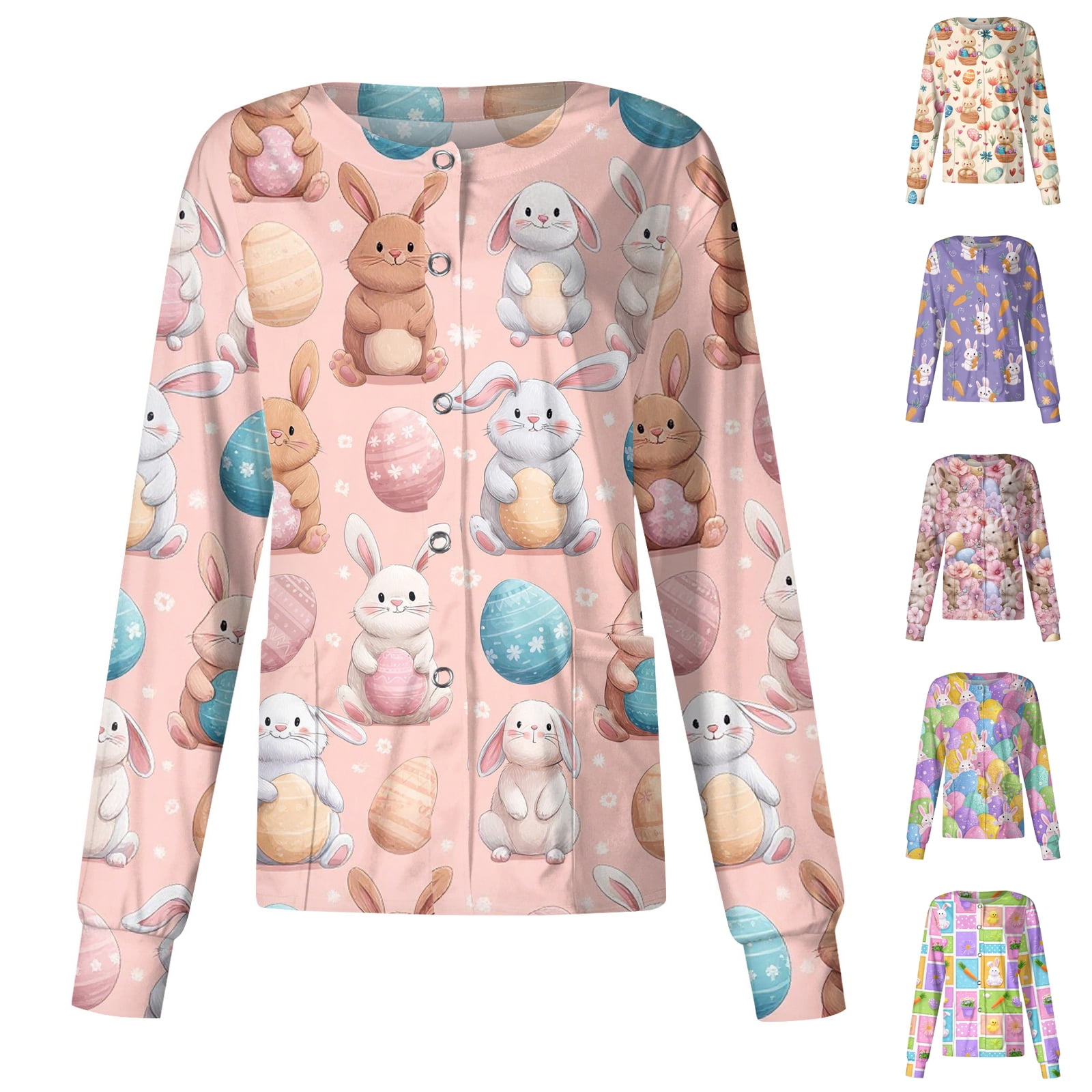 Fabrcox S-5XL Bunny Rabbit Nurse Jackets for Women Scrub Long Sleeve ...