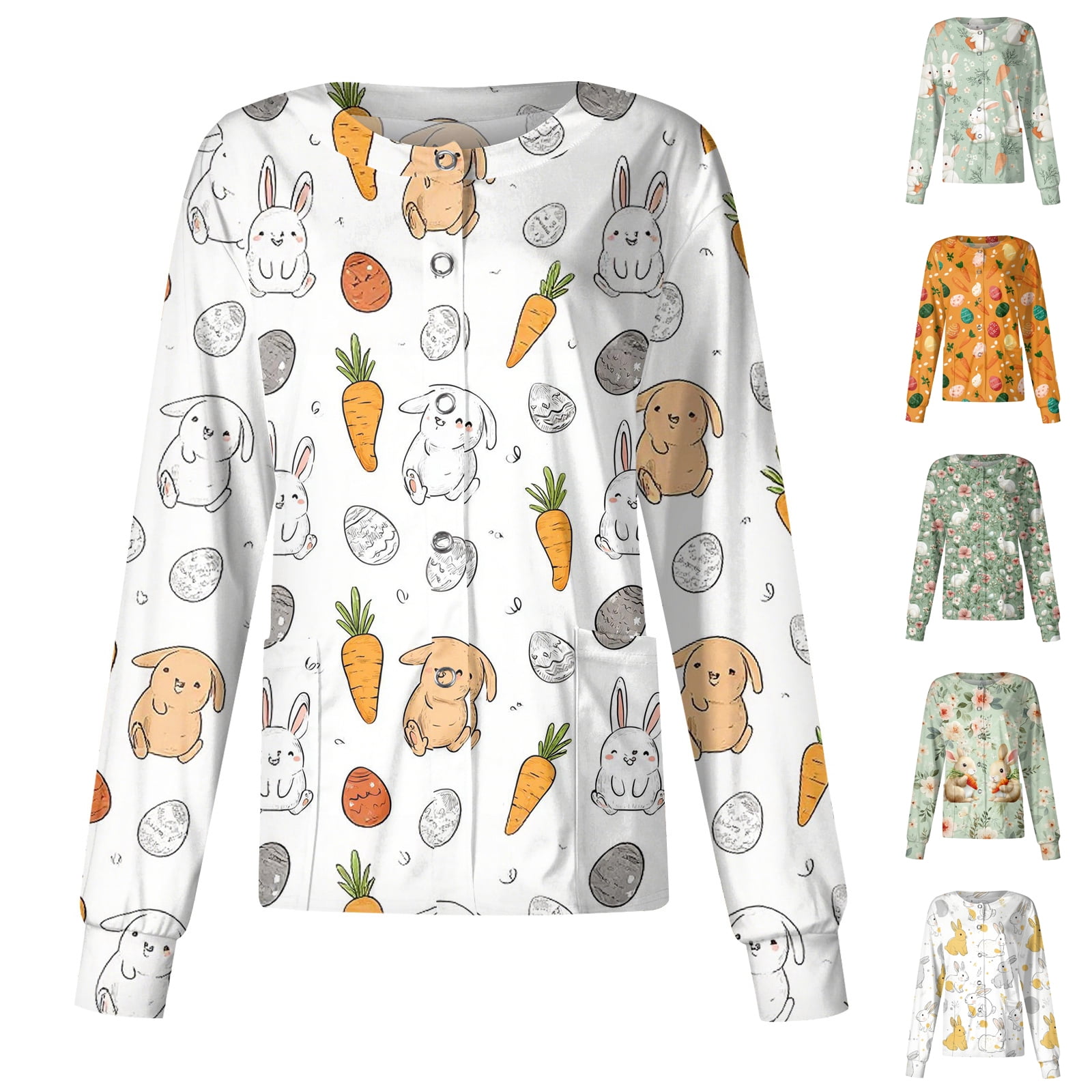 Fabrcox S-5XL Bunny Rabbit Women's Medical Scrub Jackets Long Sleeve ...