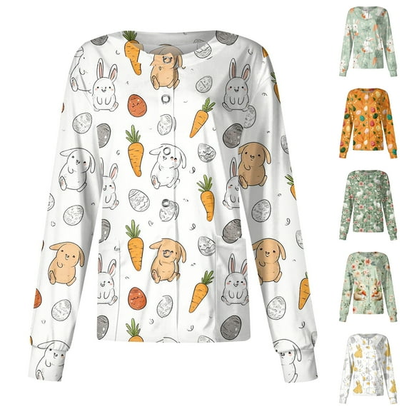 Fabrcox S-5XL Bunny Rabbit Women's Medical Scrub Jackets Long Sleeve ...