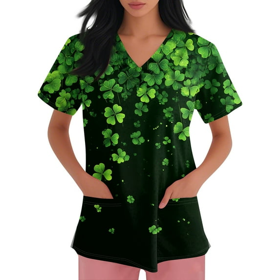 Fabrcox S-5XL St Patricks Day Scrubs Tops for Women V Neck Short Sleeve ...