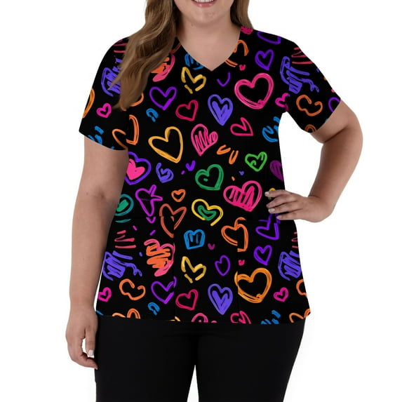 Fabrcox S-5XL Valentines Scrubs Tops for Women Plus Size Love Heart ...