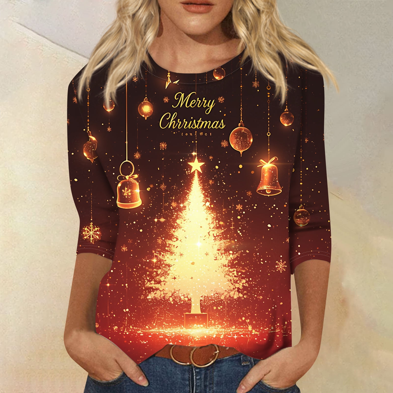 Fabrcox S-5xl Christmas Tree Printed Graphic T Shirts for Women Xl ...