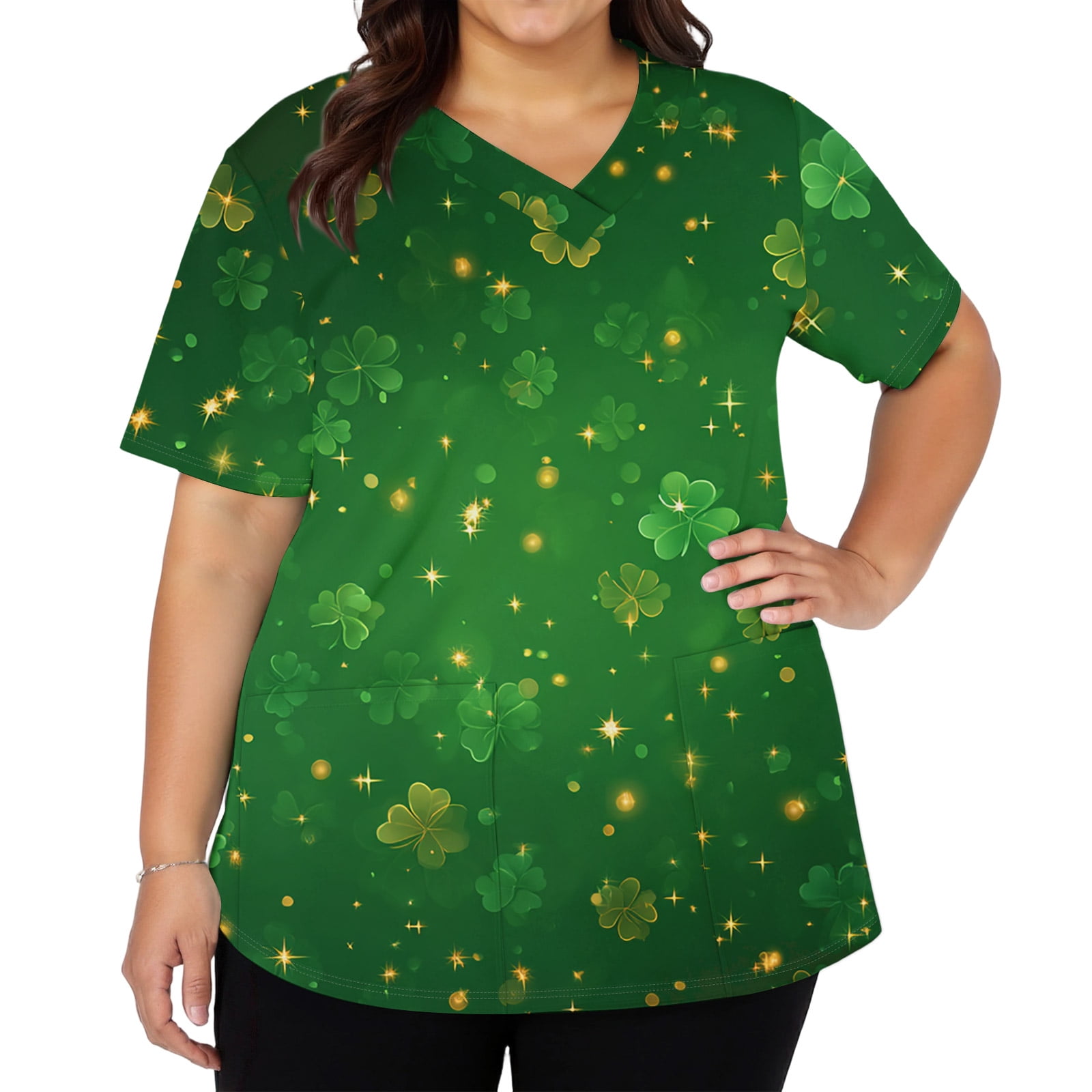 Fabrcox Saint Patrick's Day Women Scrub Top Green Nursing Uniform with ...