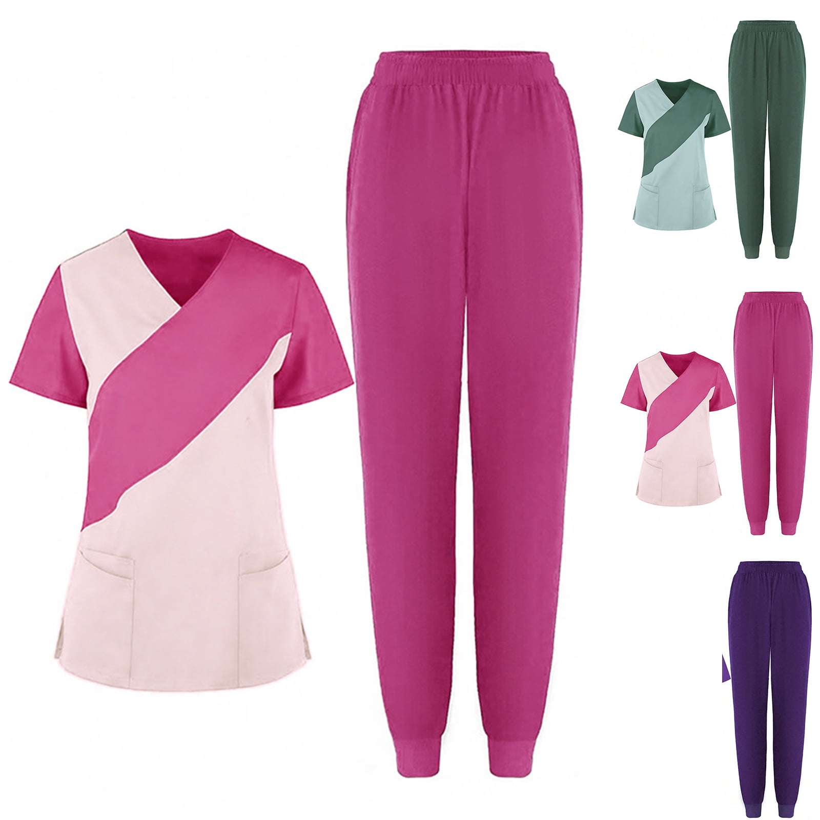 Fabrcox Scrub Set Women Stretch V-Neck Top and Cargo Pant Scrub Set ...