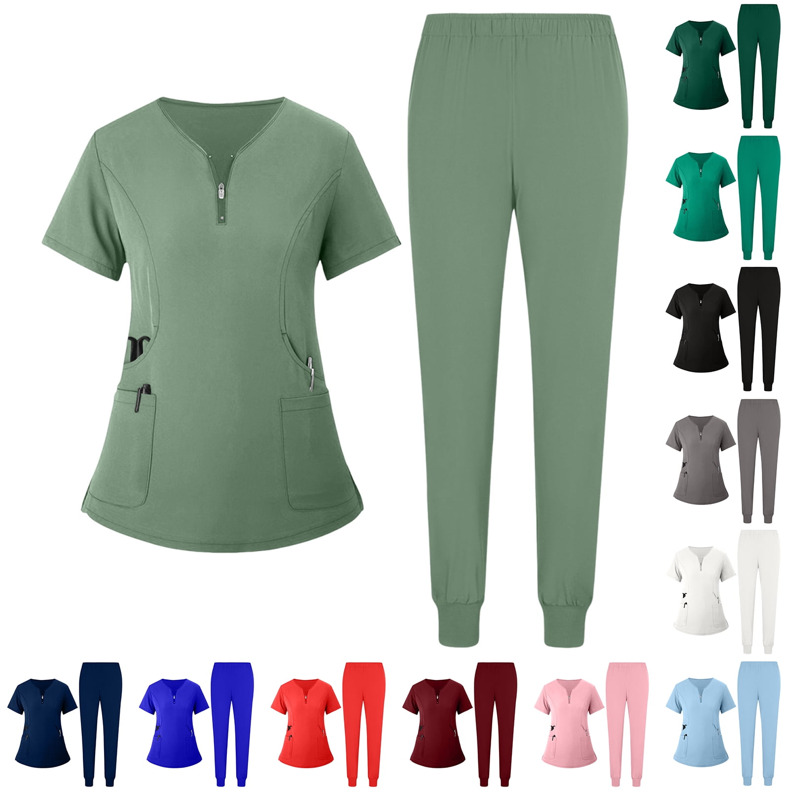 Fabrcox Scrubs Women Set Stretch V-Neck Scrub Top & Jogger Pant Nurse ...
