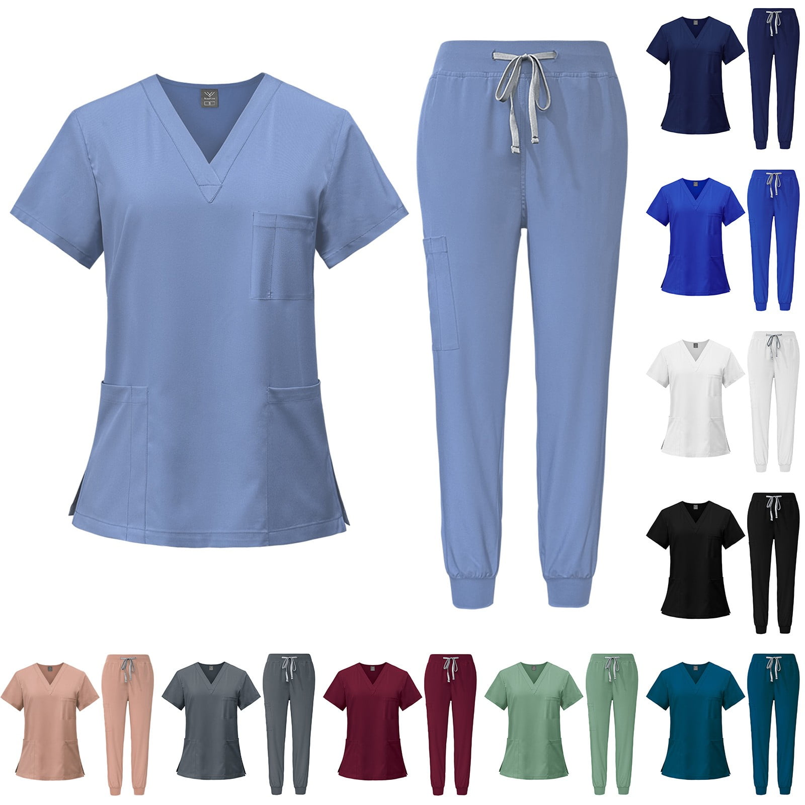 Fabrcox Scrubs for Women Set Medical Uniform V-Neck Top & Straight Leg ...