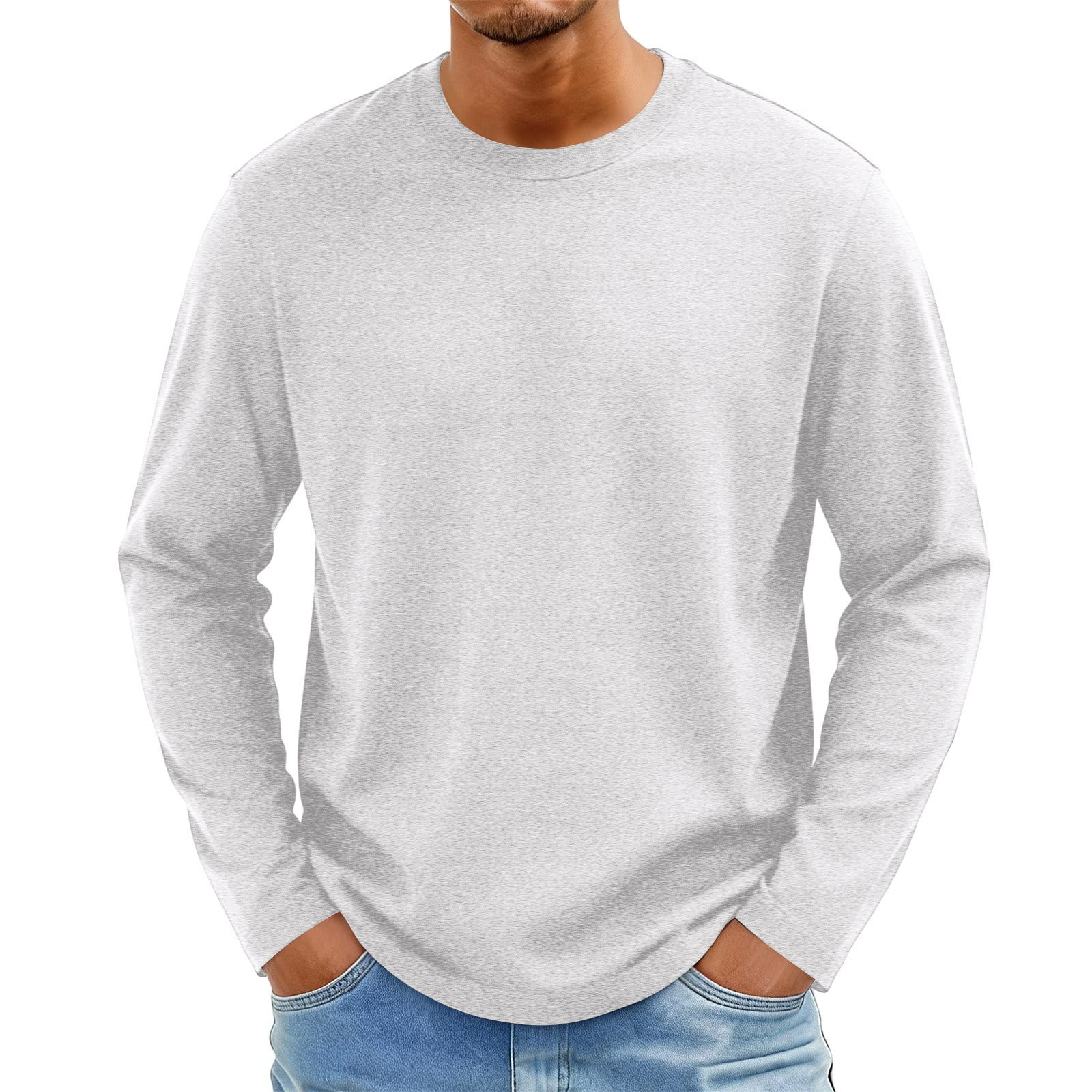 Fabrcox Shirt Men Gray Loose Lightweight Crew Neck Long Sleeve T Shirt ...