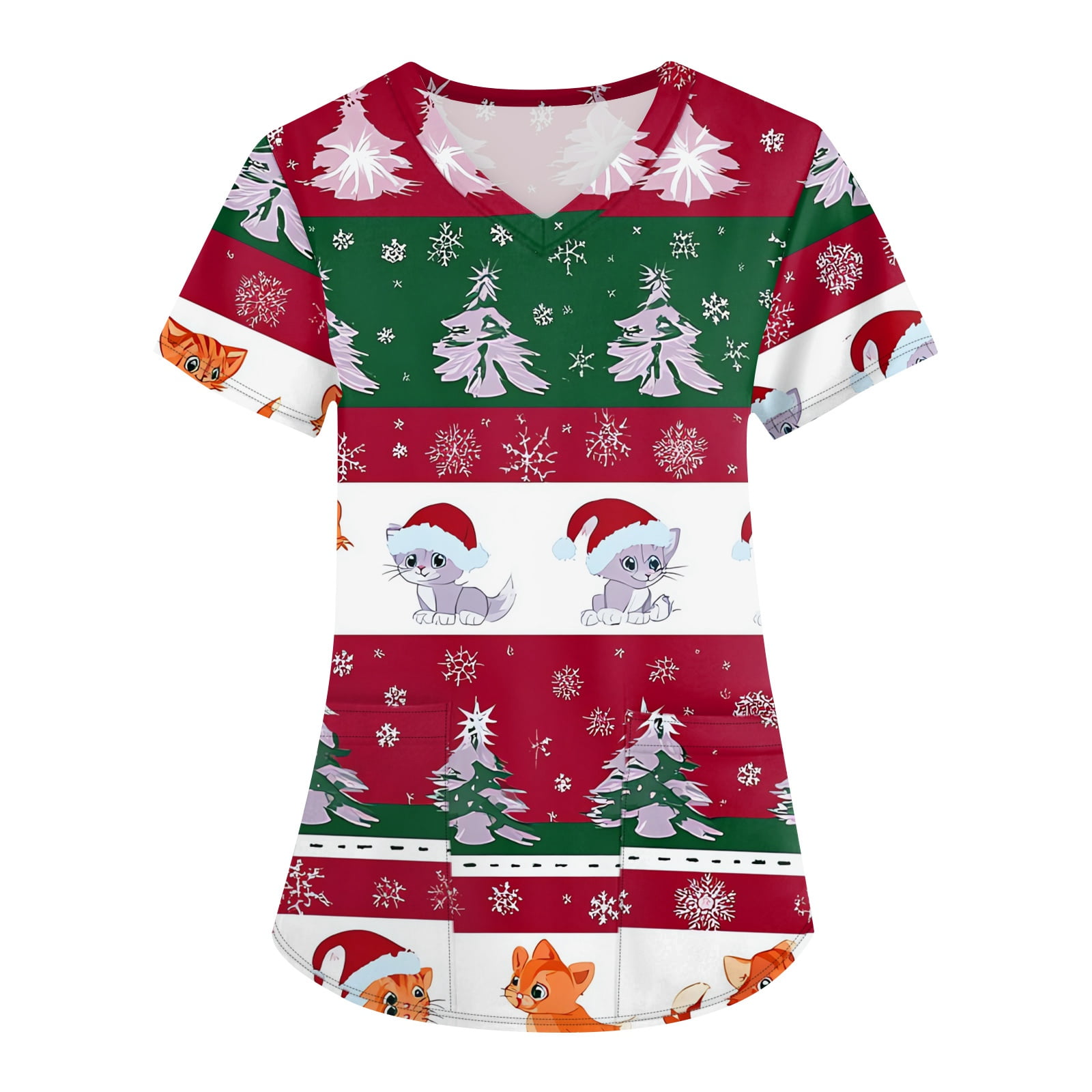 Fabrcox Short Sleeve Christmas Graphic Scrub Tee Tops Women Cute Xmas ...