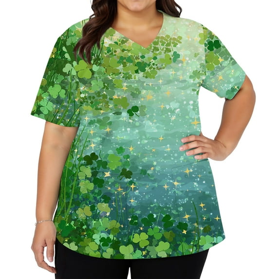Fabrcox St. Patrick's Day Scrub Tops Women Green Scrubs for Women with ...