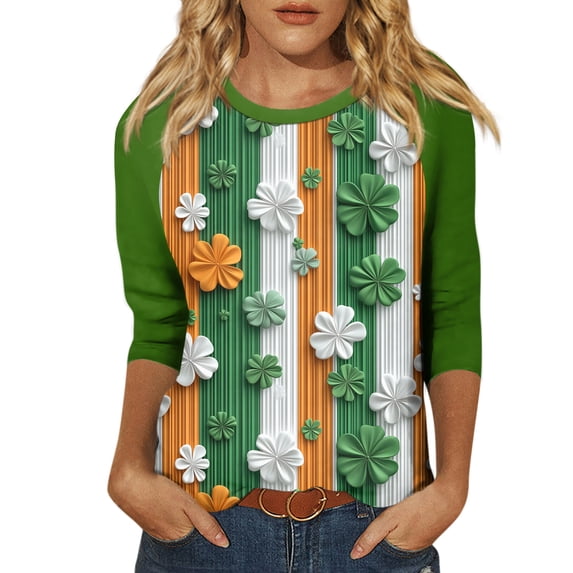 Fabrcox St Patrick's Day Shirt Women 3/4 Length Sleeve Clover Print ...