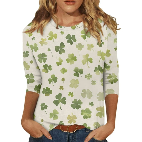 Fabrcox St Patrick's Day Shirt Women Green Shamrocks Print Crew Neck ...