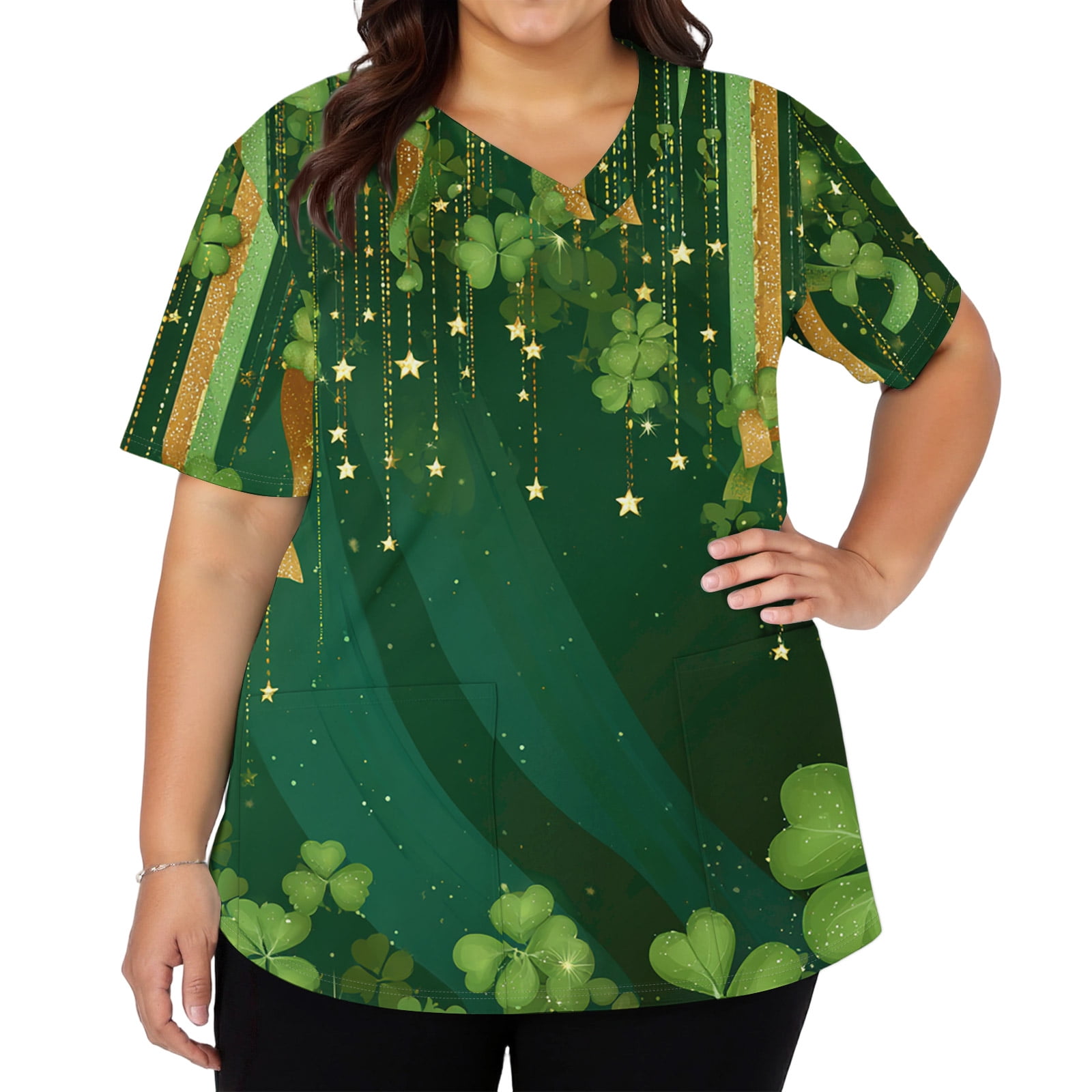 Fabrcox St. Patrick's Day Women Scrubs Top Green Nursing Uniforms with ...