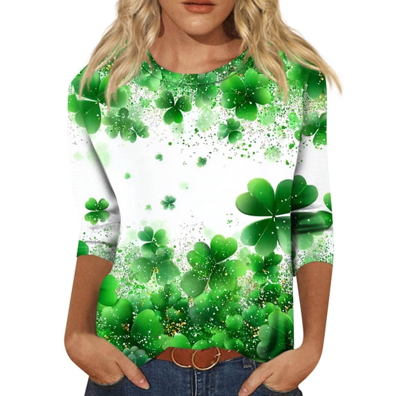 Fabrcox St. Patricks Day Shirts for Women Crewneck Clover Print Fitted ...