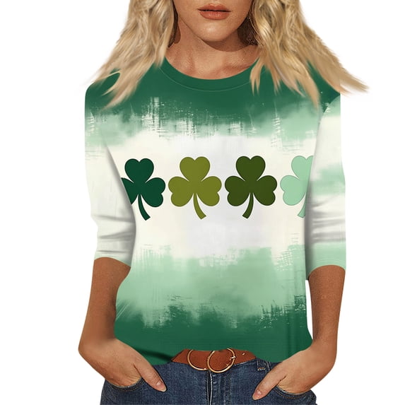 Fabrcox St Patricks Day Top Women Crewneck Clover Print Fitted Womens 3 ...