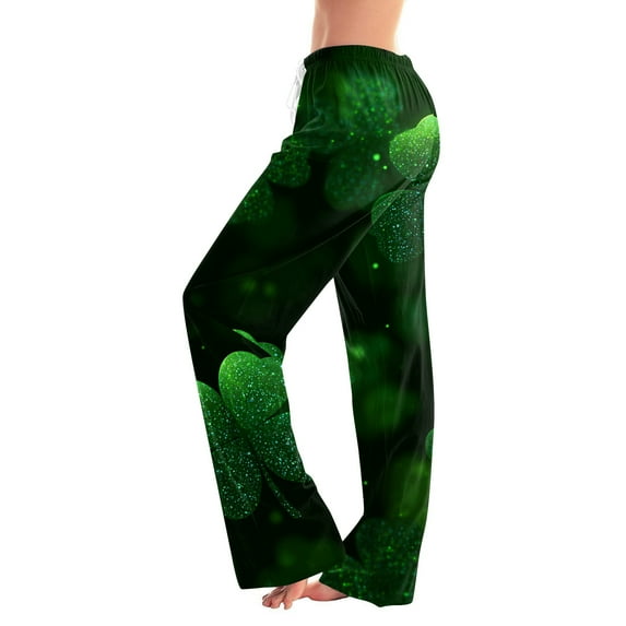 Fabrcox St. Patricks Day Womens Pajama Bottoms Green Shamrocks Print ...