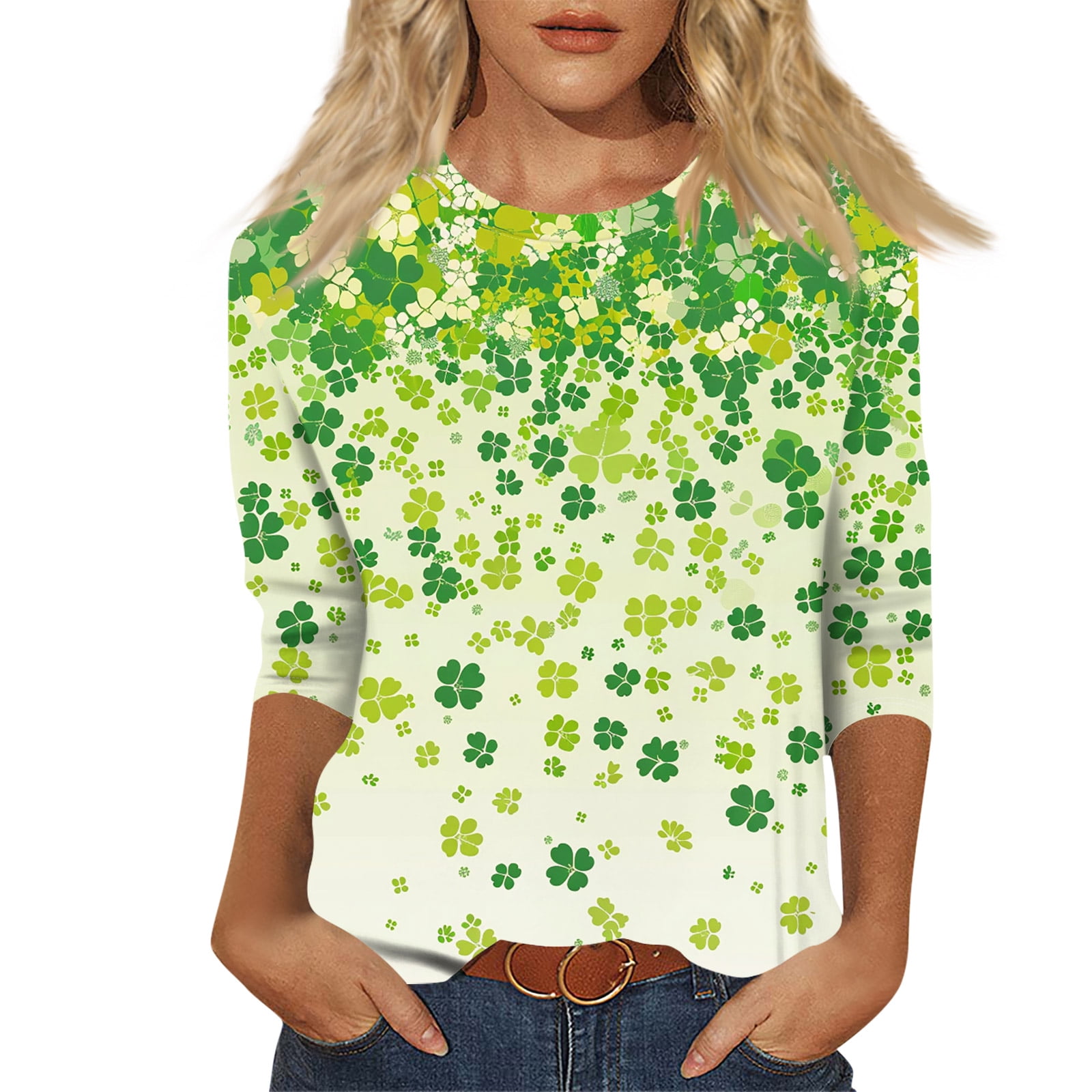 Fabrcox St Patricks Day Womens Shirt Crew Neck Four-Leaf Clover Womens ...