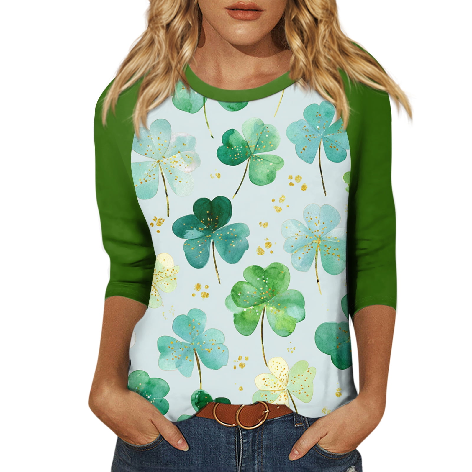 Fabrcox St.patricks Day Shirts Women 3/4 Length Sleeve Clover Women's ...