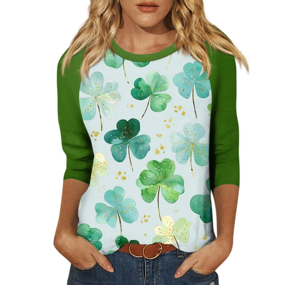 Fabrcox St.patricks Day Shirts Women 3/4 Length Sleeve Clover Women's ...