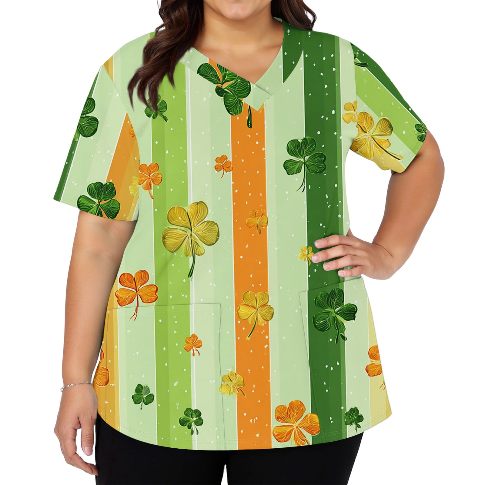Fabrcox Striped Saint Patrick's Day Women Scrubs Top Green Nursing ...