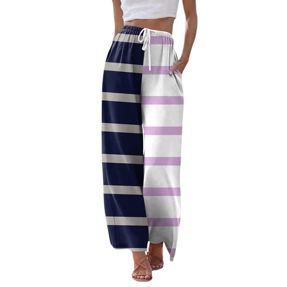 Fabrcox Striped Wide Leg Pants Woman Drawstring Palazzo Womens Lounge ...