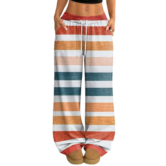 Fabrcox Striped Wide Leg Womens Pants Baggy Color Block Women's Lounge ...