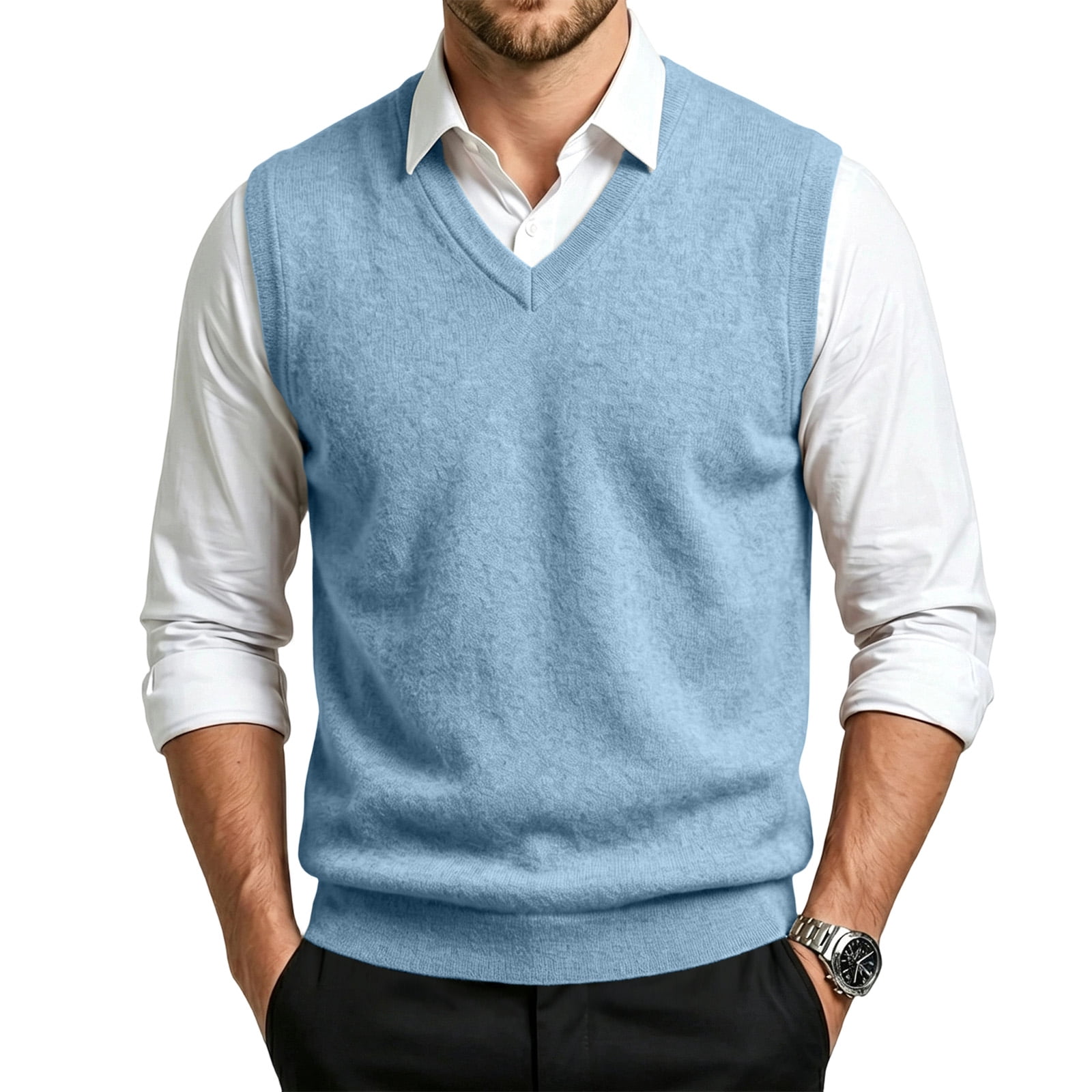 Fabrcox Sweater Vest Men V Neck Solid Knit Sleeveless Vest Casual ...