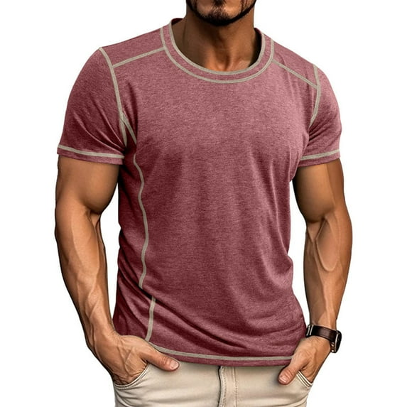 Fabrcox T-Shirt for Men Red Short Sleeve Crewneck Slim Fit Basic Tee ...