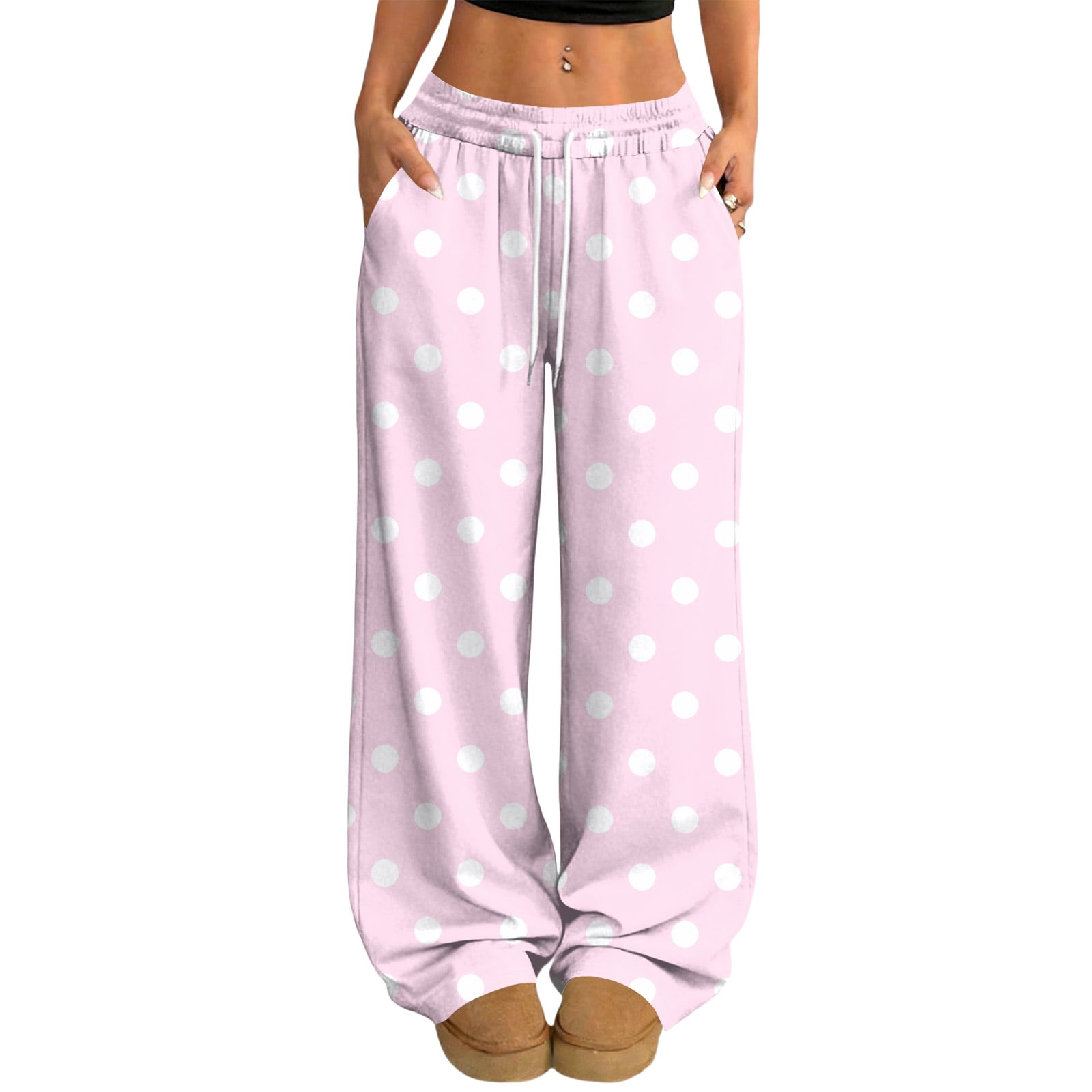 Fabrcox Wide Leg Pants Woman Polka Dot Drawstring Color Block Women ...