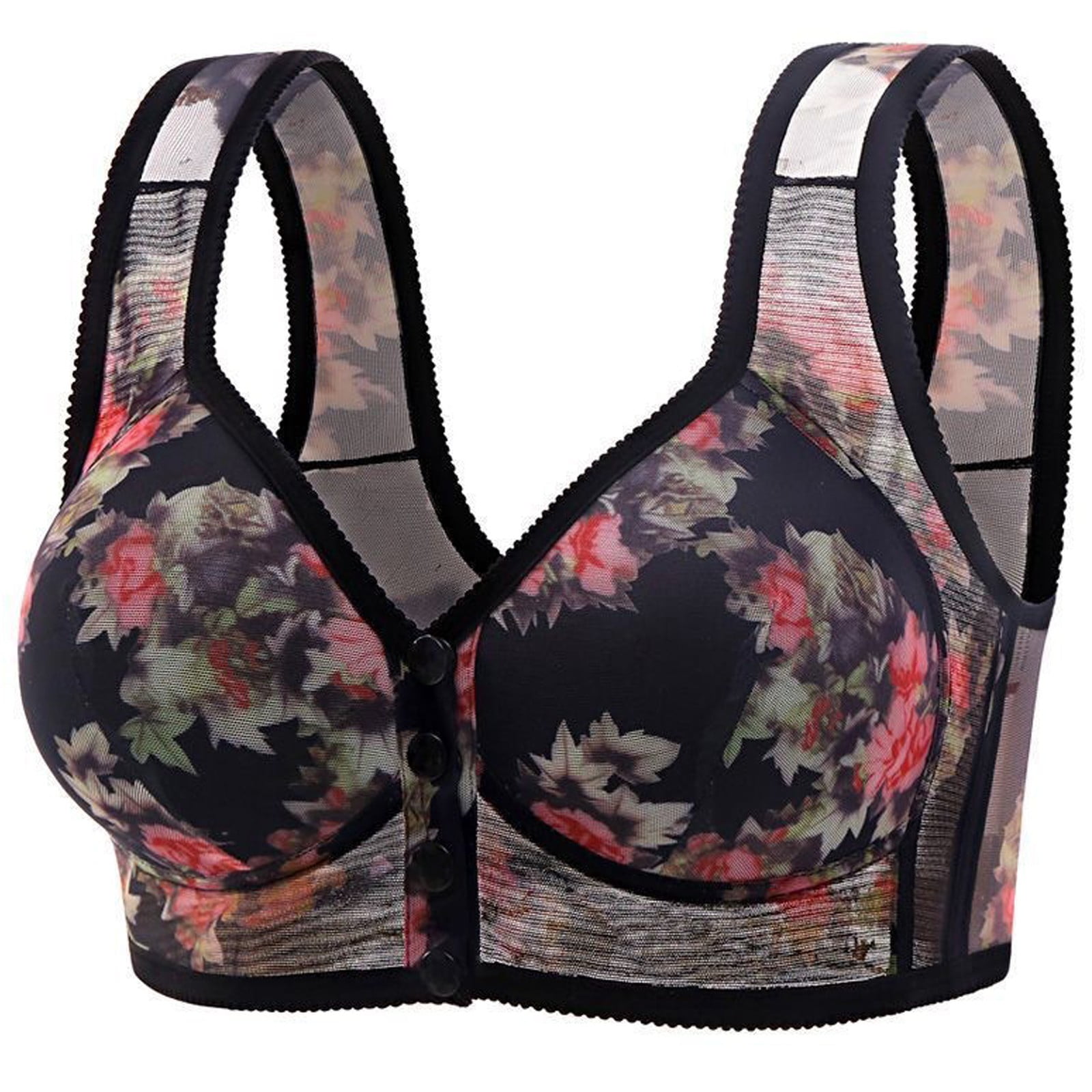 Fabrcox Wireless Bras for Women Floral Prined Snap Closing Bra Front ...